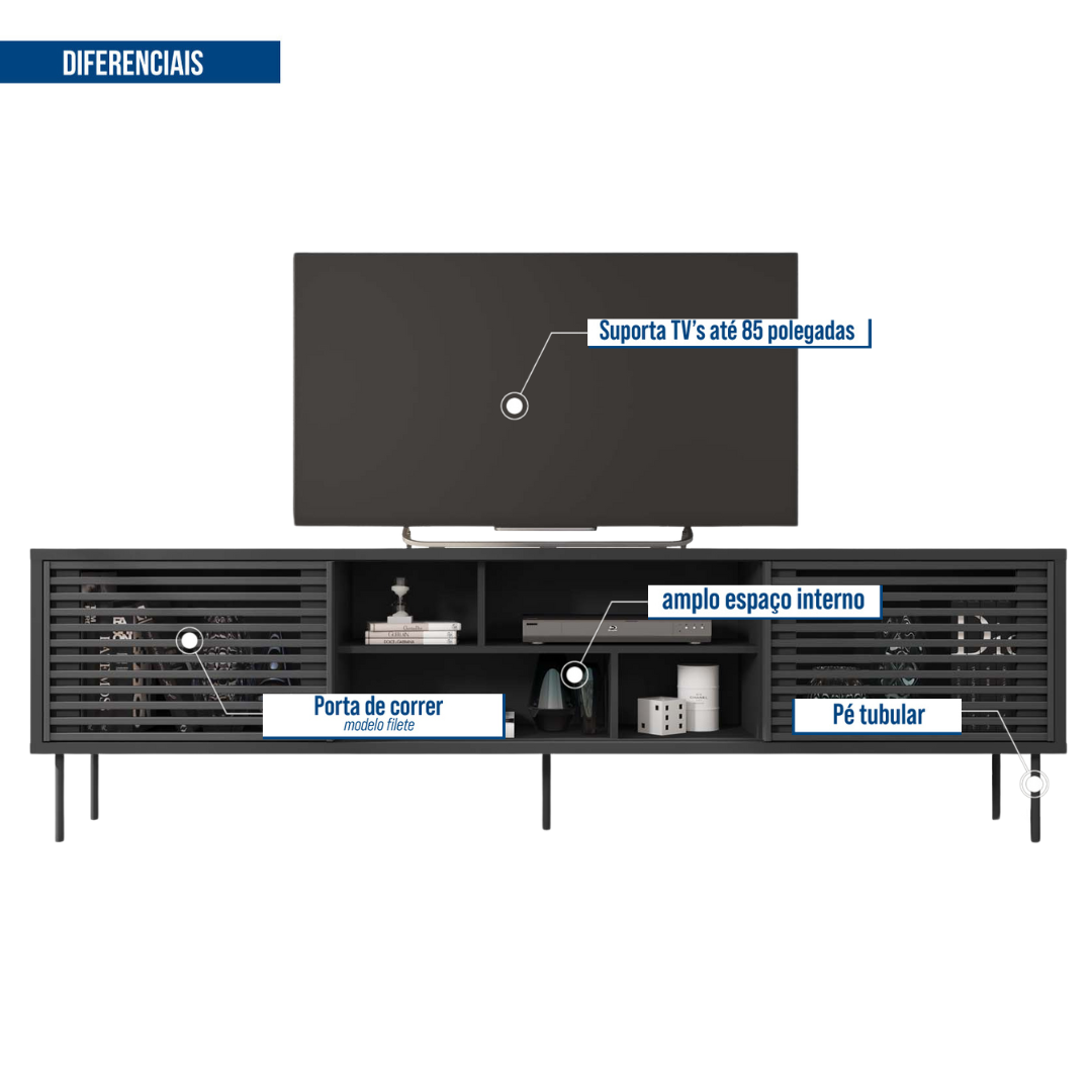 Rack para TV até 75 Polegadas Industrial 220cm em BP Porta Ripada ...