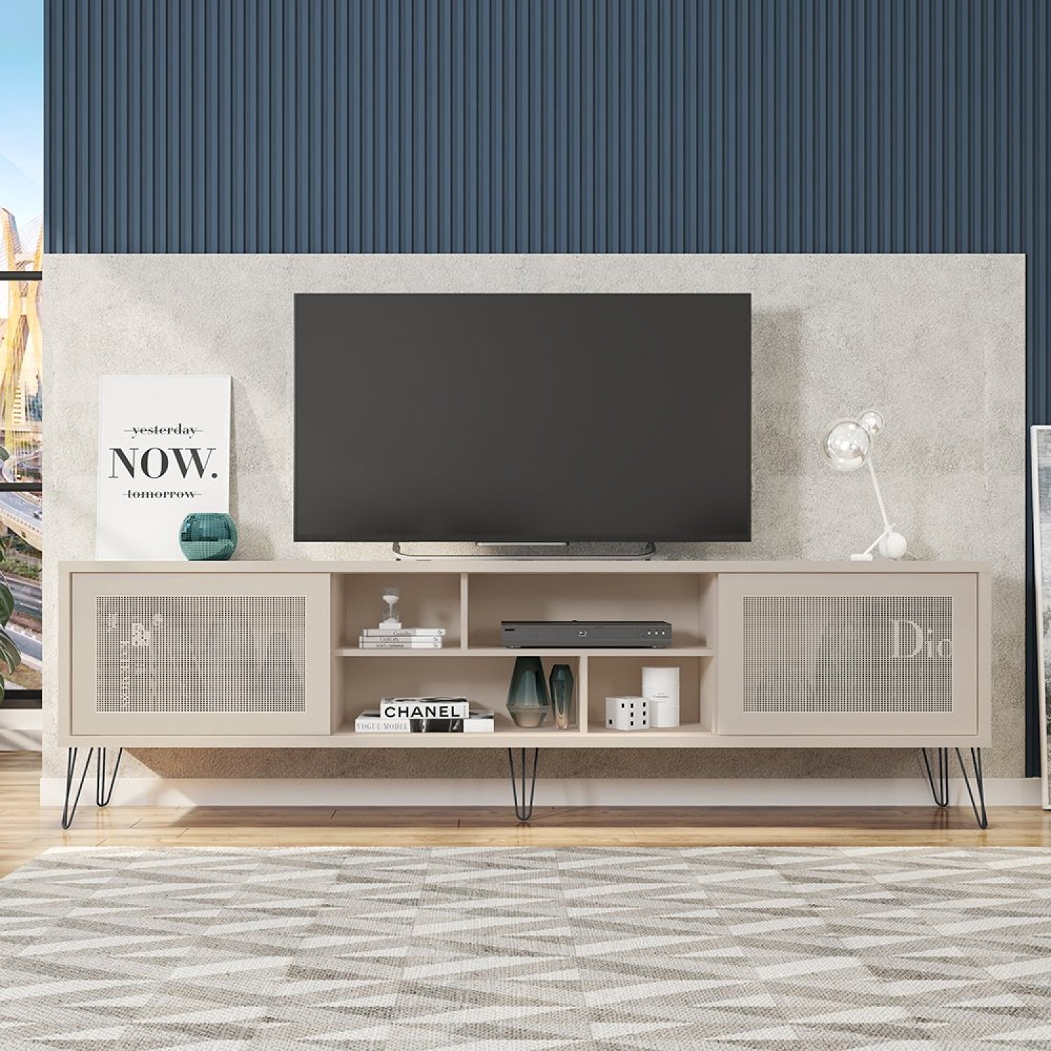 Rack para TV até 75 Polegadas Industrial Retrô 220cm em BP Porta Telada ...