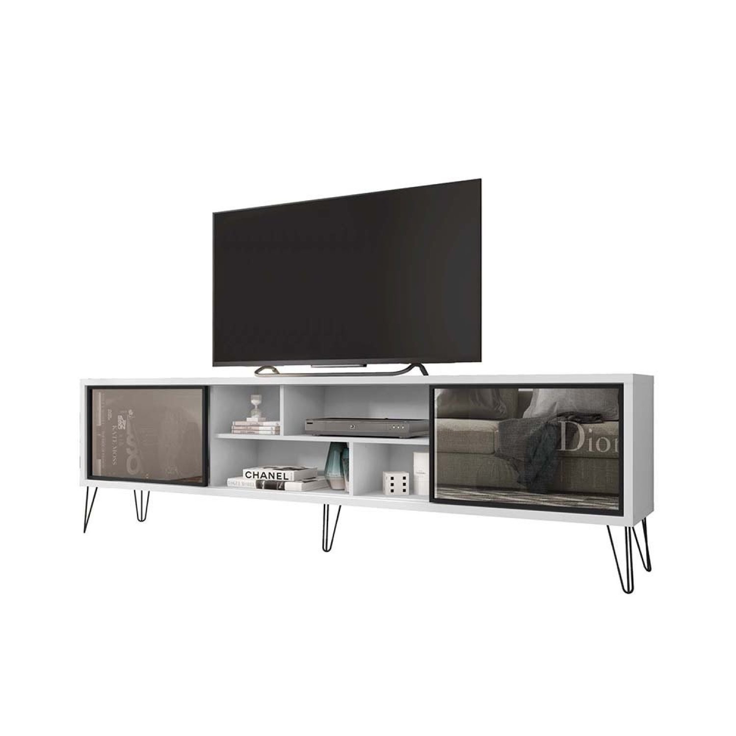 Rack para TV até 75 Polegadas Industrial Retrô 220cm em BP Porta Reflecta Multiverso Espresso ...