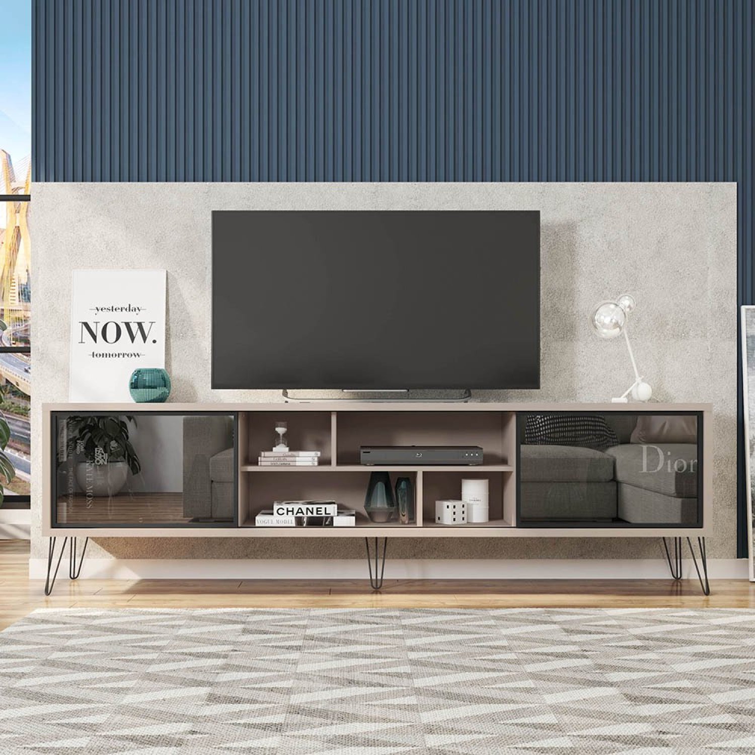 Rack para TV até 75 Polegadas Industrial Retrô 220cm em BP Porta ...