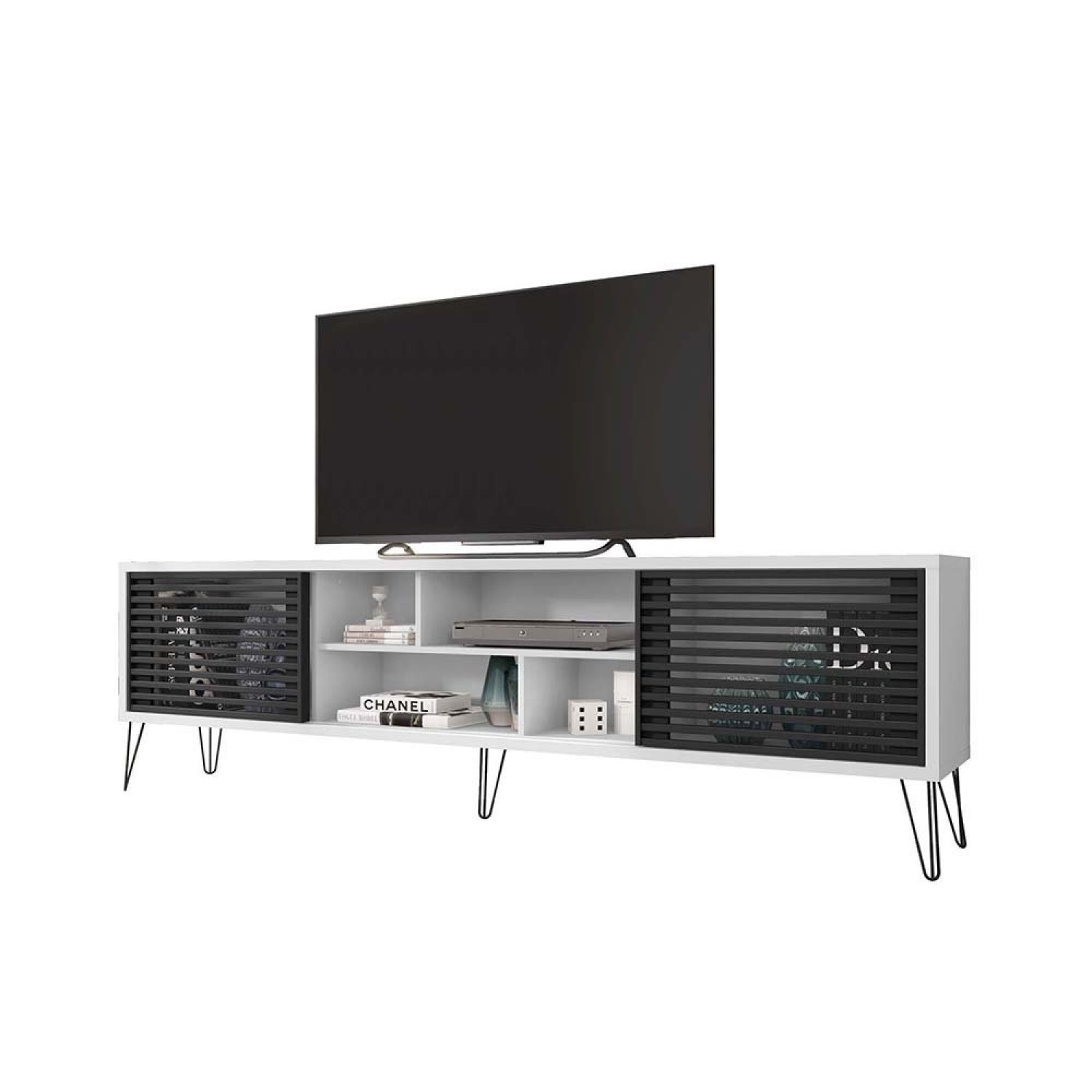 Rack para TV até 75 Polegadas Industrial Retrô 220cm em BP Porta Ripada ...