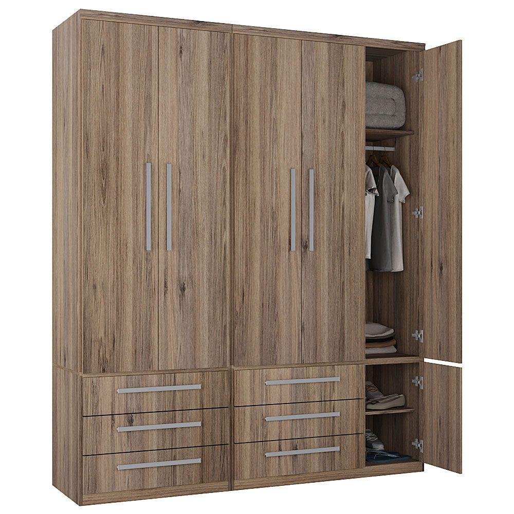 Guarda-roupa 5 Portas 6 Gavetas Modular 1310 Ilan Castanho | MadeiraMadeira
