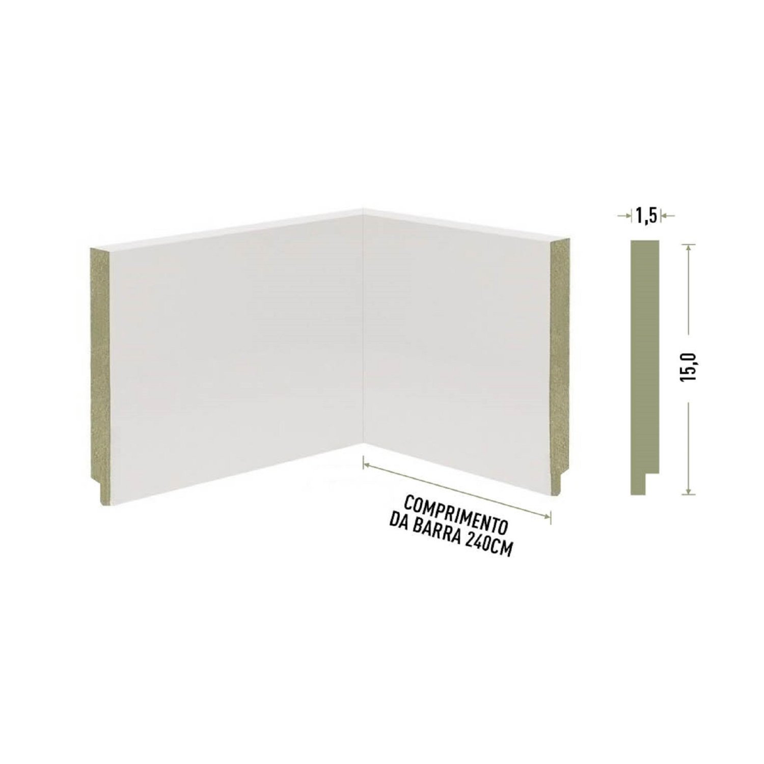 Rodapé de MDF Ultra 15cm x 15mm x 2.40m Premium Liso Casablanca ...