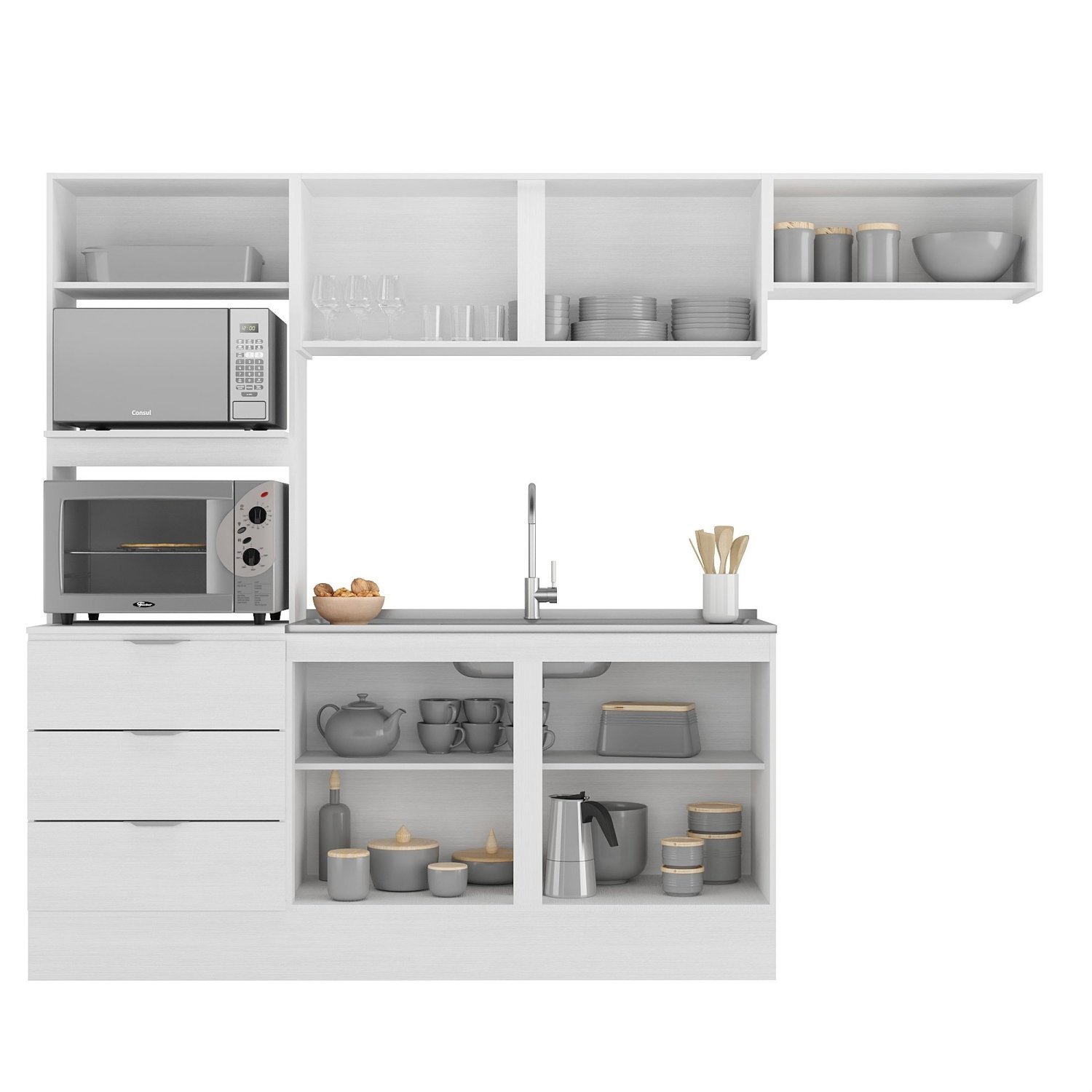 Cozinha Completa 4 Peças 6 Portas 3 Gavetas 2 Nichos Para Forno com ...