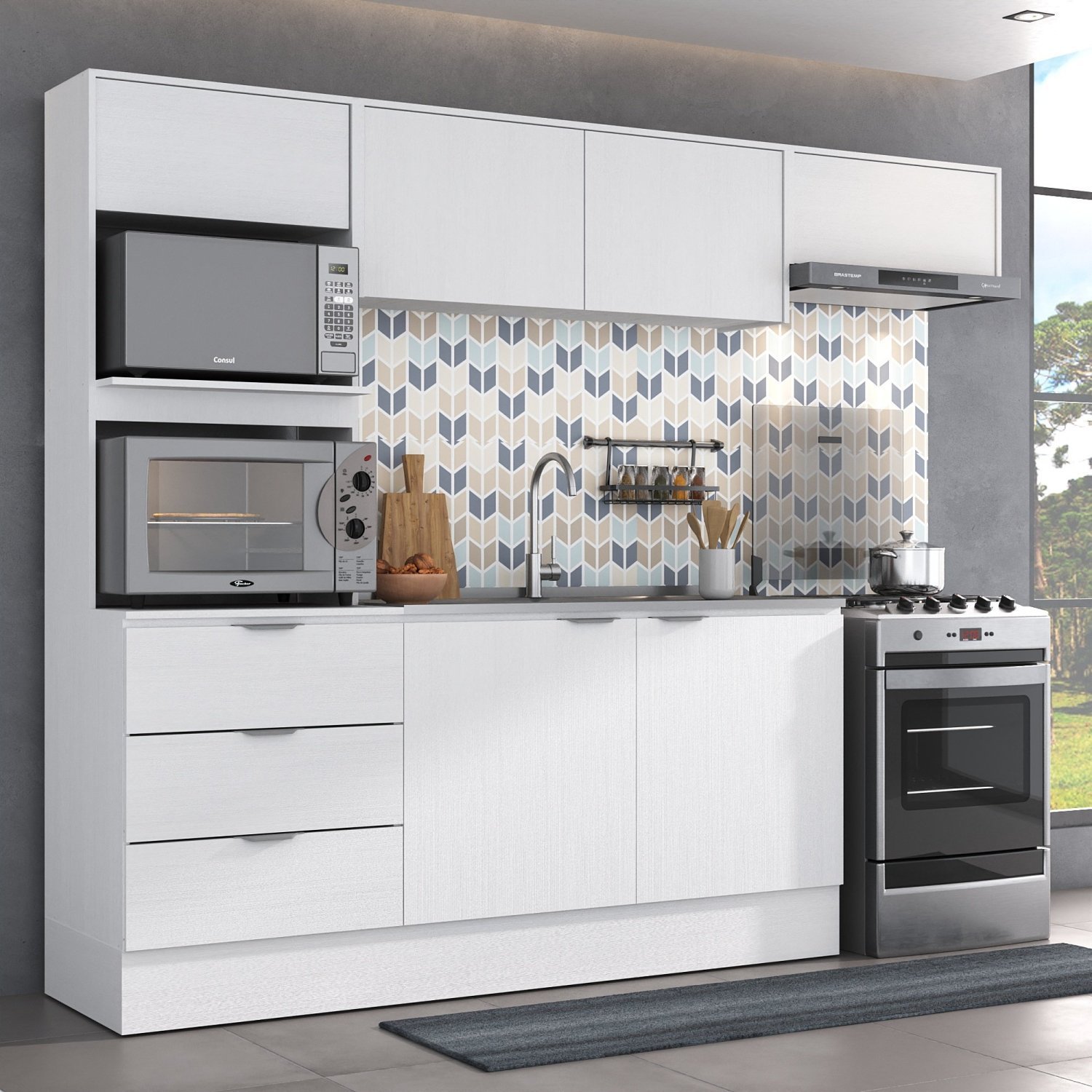 Cozinha Completa 4 Peças 6 Portas 3 Gavetas 2 Nichos Para Forno com ...