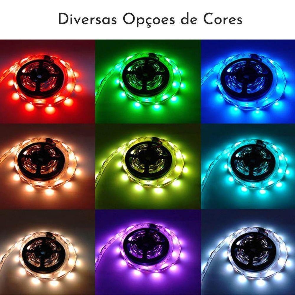 Fita Led Colorida Rolo 5m Led Resistente Água+controle+fonte ...
