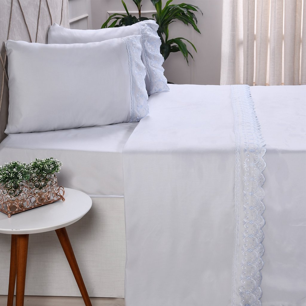 Jogo de Cama Casal 4 Pçs Bordado Inglês | MadeiraMadeira