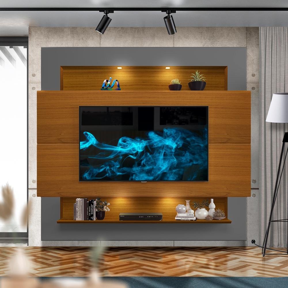 Painel De Sala Para Tv Até 75 Polegadas Com Led Cinza Carvalho Eirene ...