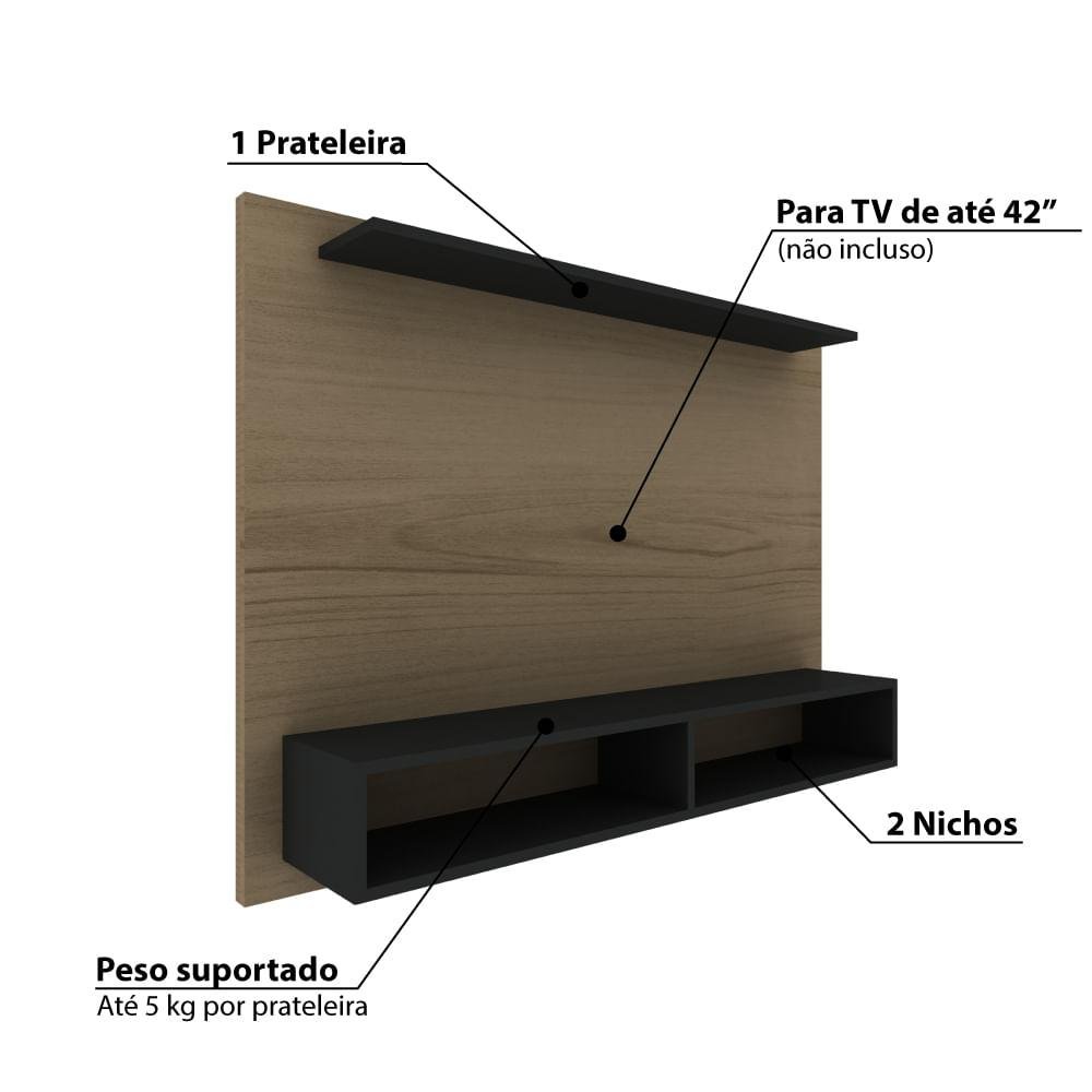 Painel com 2 Nichos para TV de até 42 - Castanho/Preto | MadeiraMadeira