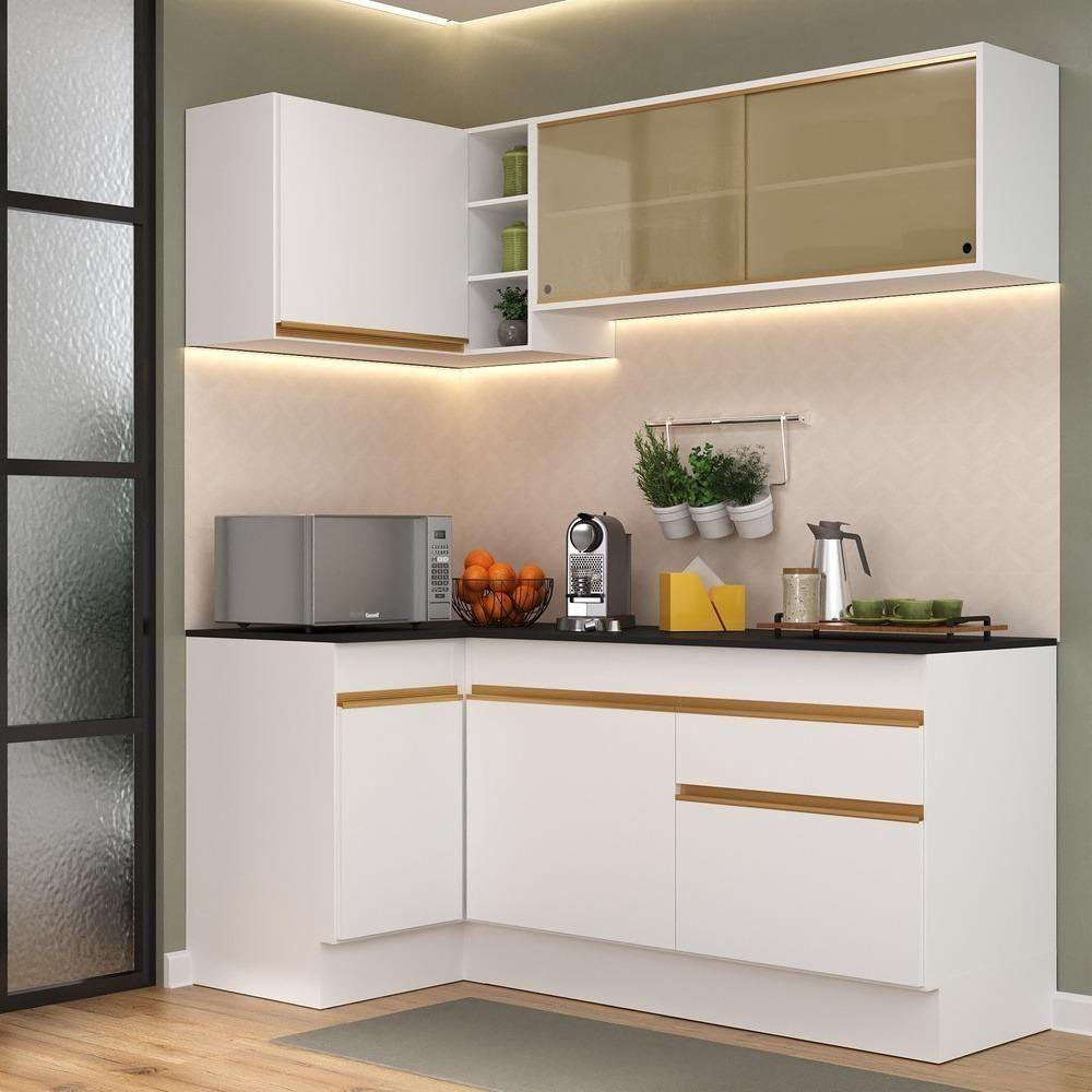Cozinha Compacta De Canto Com Rodapé E Balcão Branca | MadeiraMadeira
