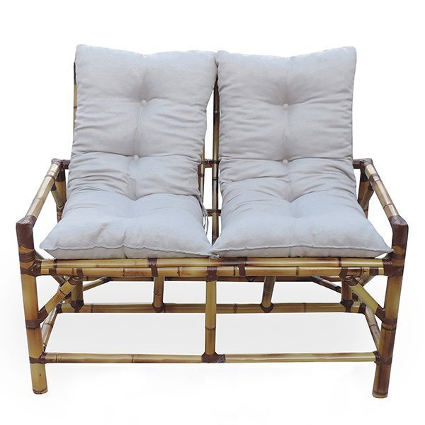 Sofá de Bambu 2 Lugares com Almofadas Cinza | MadeiraMadeira