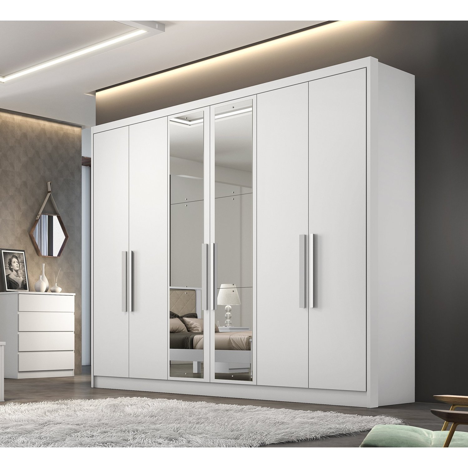 Guarda Roupa 6 Portas 8 Gavetas com Espelho Cairo Novo Horizonte ...