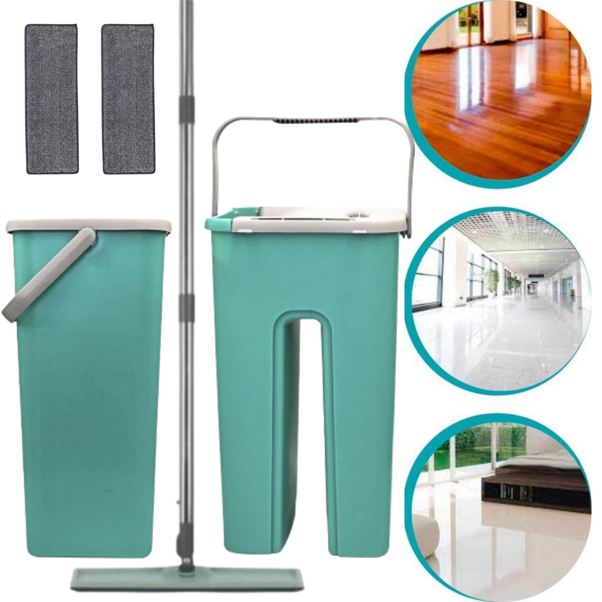 Rodo Mop Flat Slim com Balde Lava e Seca 1 Refil Melhor Rodo de Limpeza Fácil Rápida e Piso ...