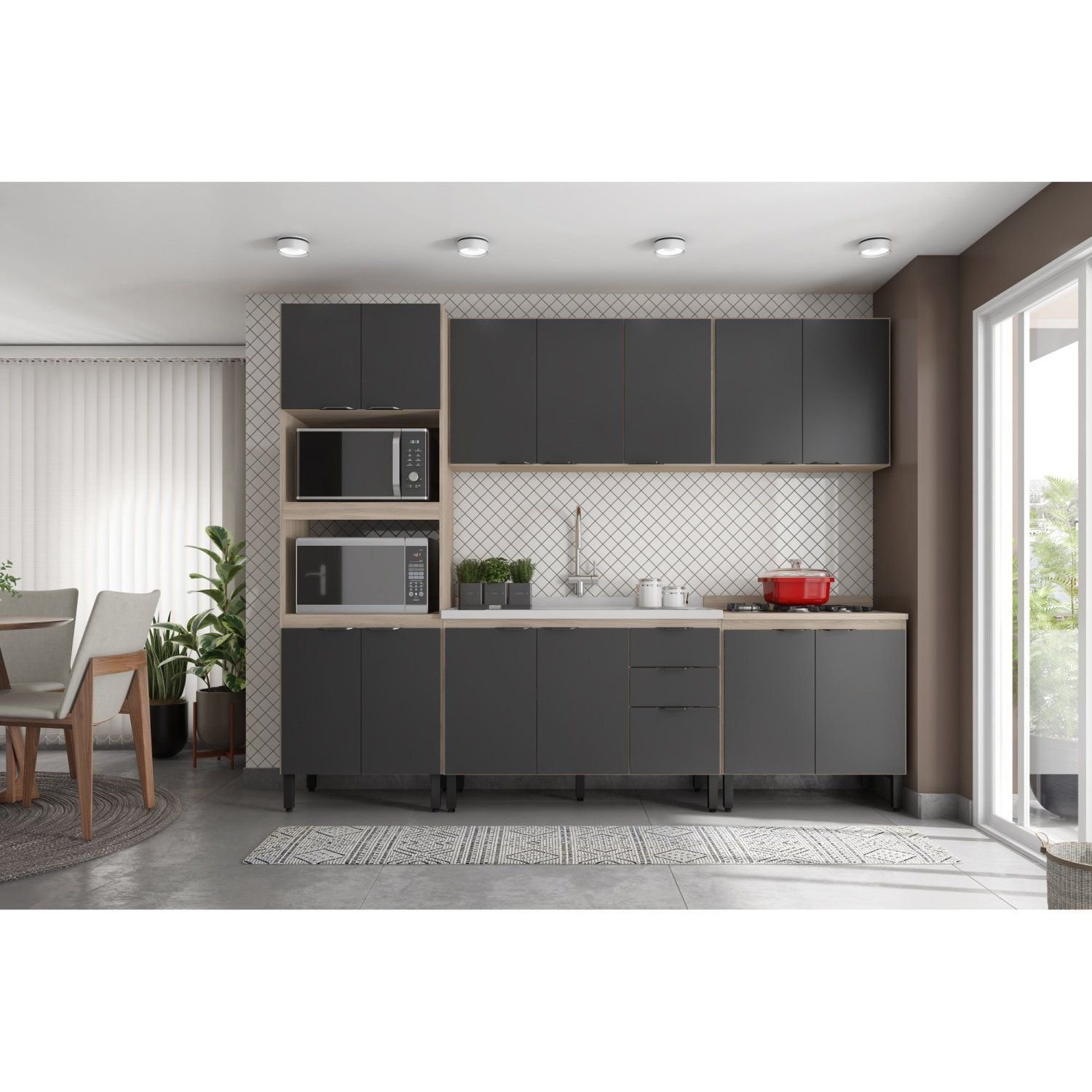 Cozinha Completa Modulada Firenze 05 Peças 14 Portas e 02 Gavetas Cinza ...