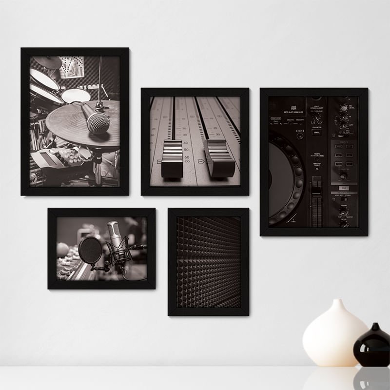 Kit Com 5 Quadros Decorativos - Música Studio Gravação - 127kq01p ...