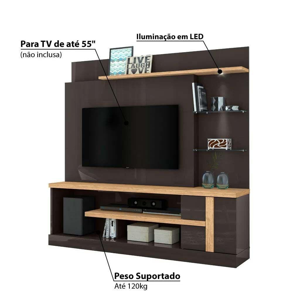 Rack Com Painel Alan Para Tv De 55 Pol Titânio Carvalho | MadeiraMadeira