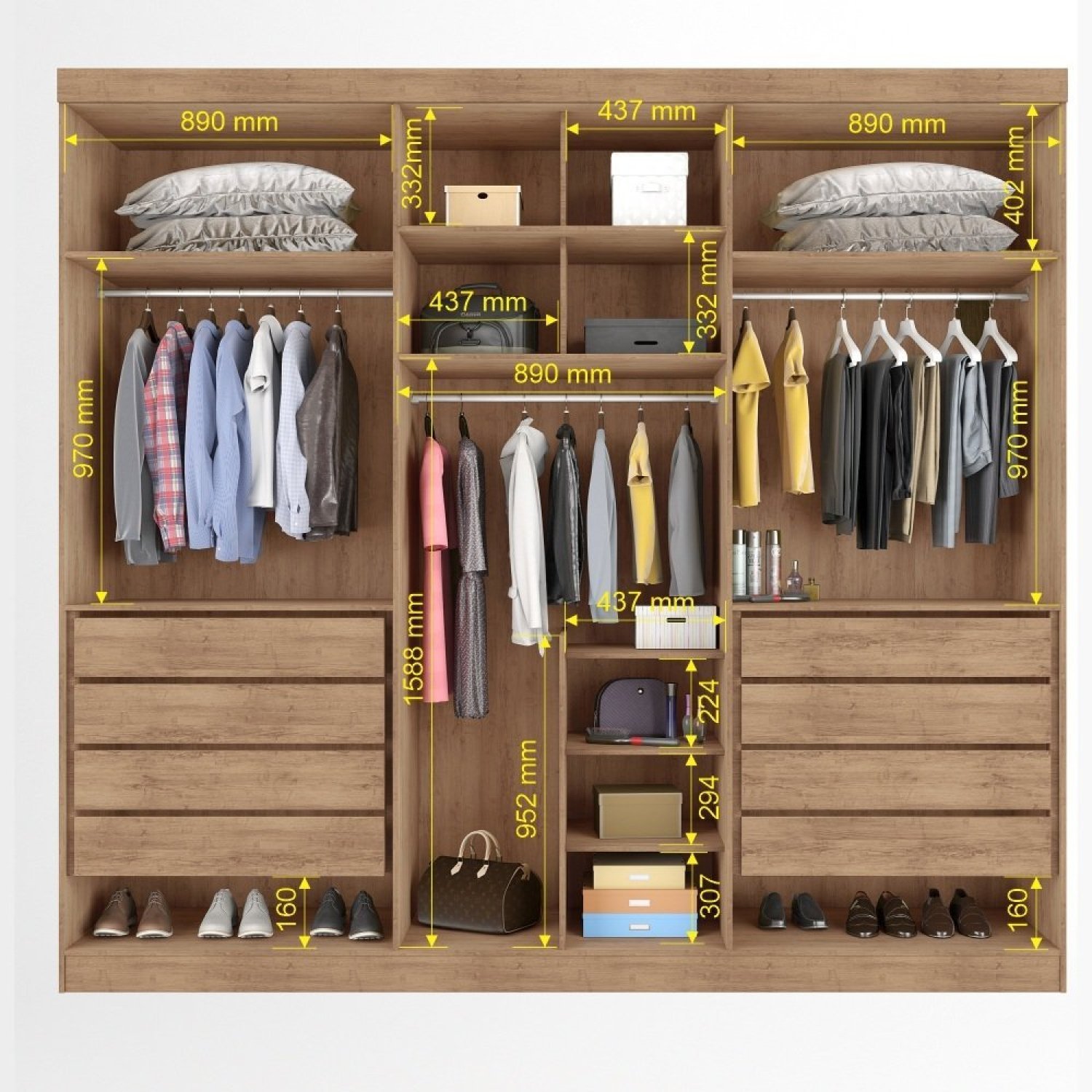 Guarda Roupa Casal 6 Portas 8 Gavetas com Puxadores em Madeira Verona ...