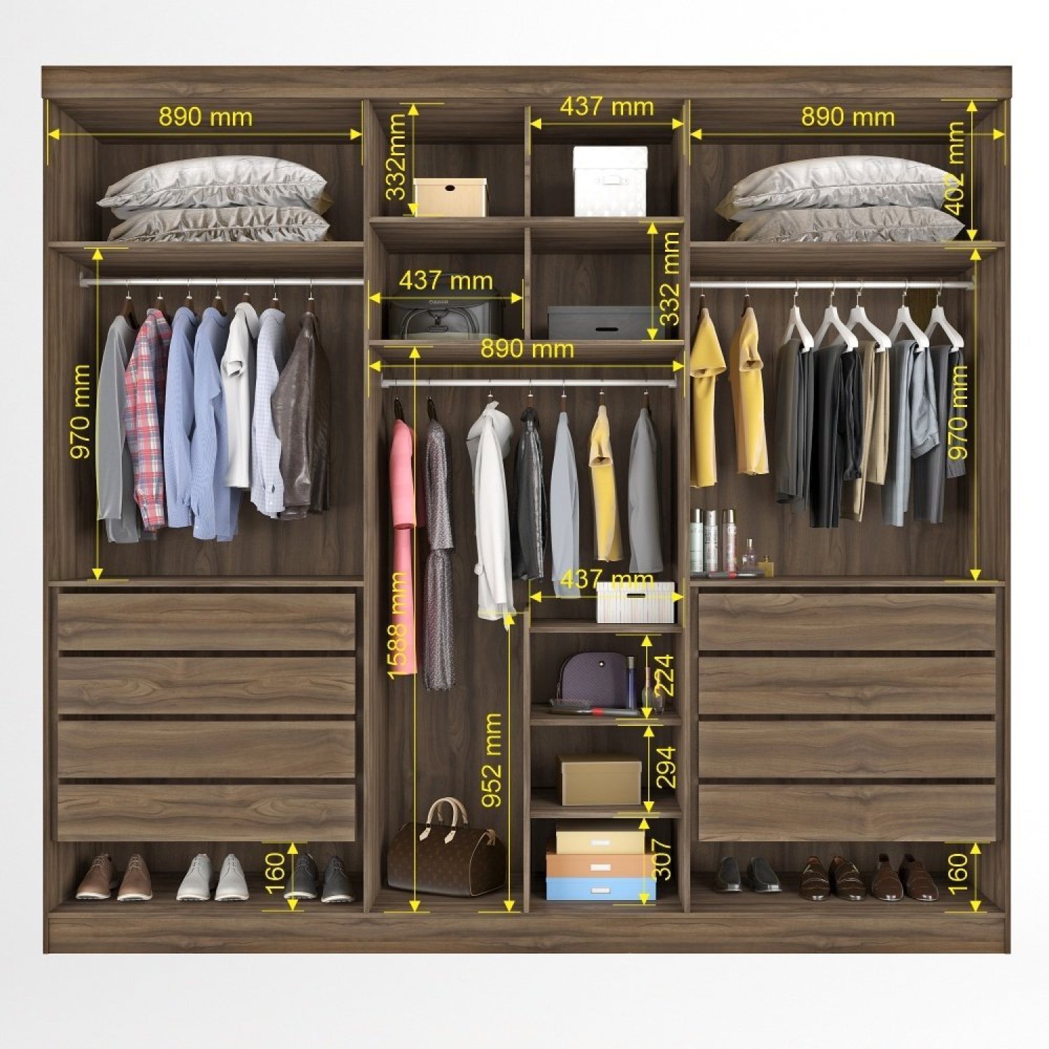 Guarda Roupa Casal 6 Portas 8 Gavetas com Puxadores em Madeira Verona ...