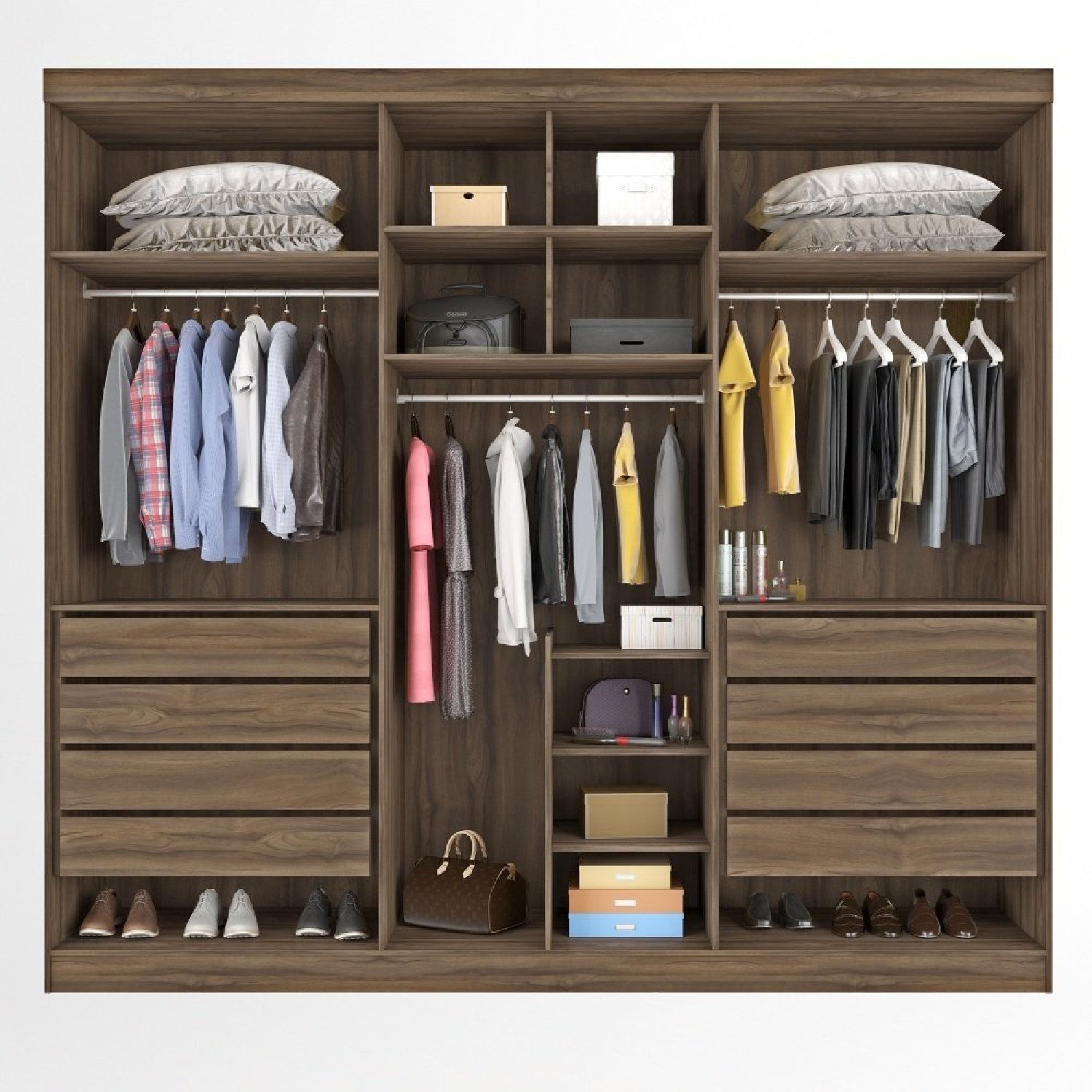 Guarda Roupa Casal 6 Portas 8 Gavetas com Puxadores em Madeira Verona ...