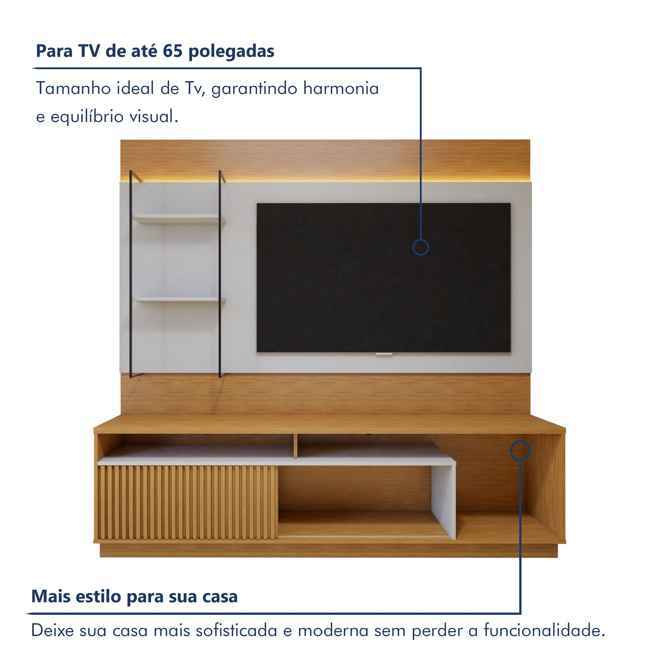 Rack com Painel para TV até 65 Polegadas 100% MDF com LED Granada | MadeiraMadeira