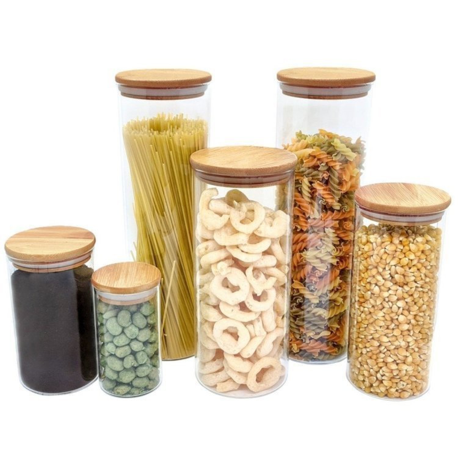 Conjunto de Potes de Vidro com Tampa de Bambu 6 Peças Oikos ...