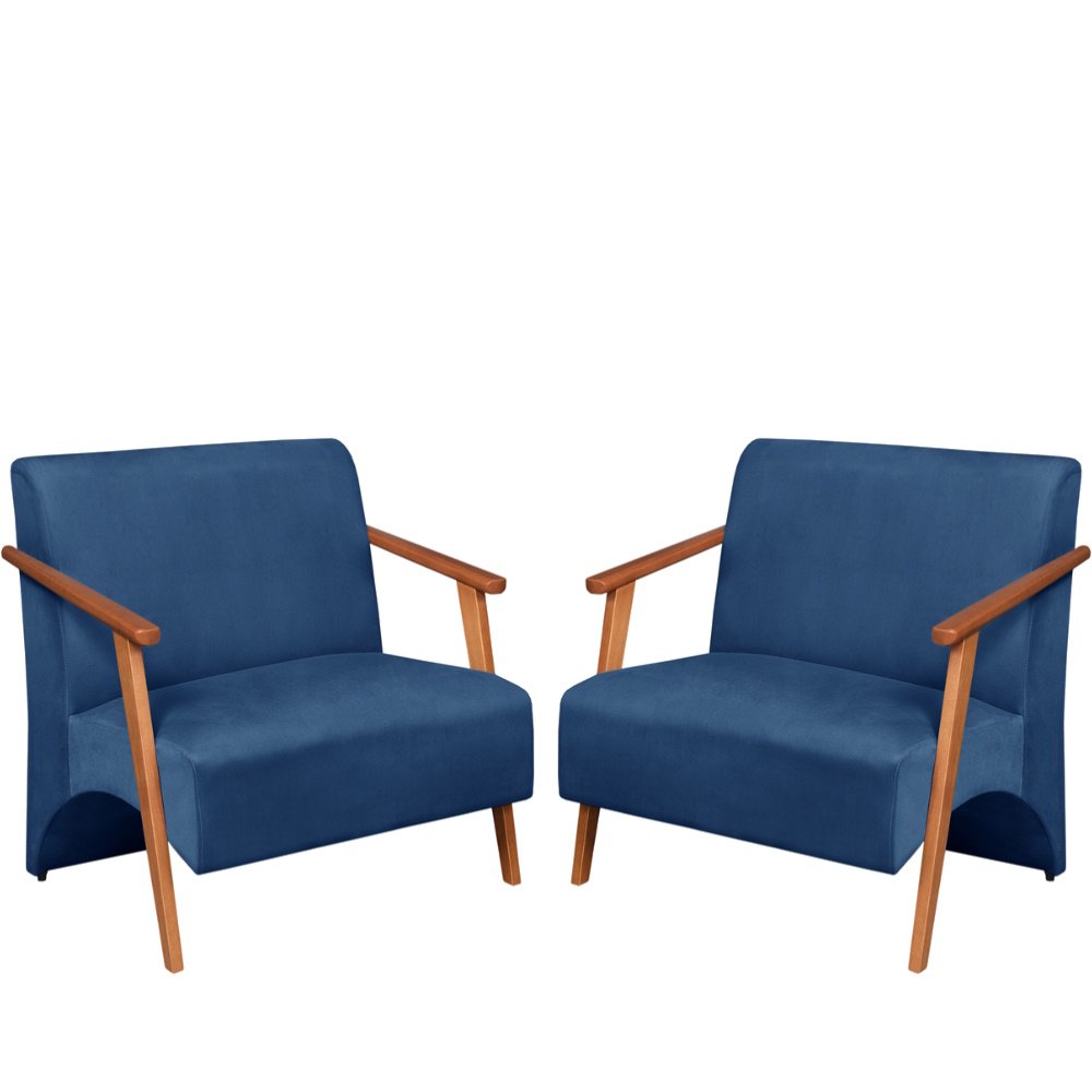 Poltrona Namoradeira Venus Braço Madeira Maciça Suede Unidecor Azul Bic ...