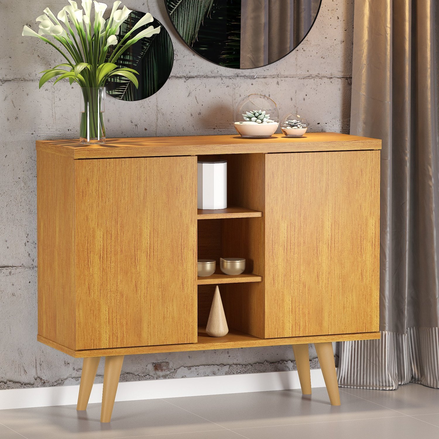 Buffet Saymon 2 Portas 3 Nichos Pés Palito Viero Móveis | MadeiraMadeira
