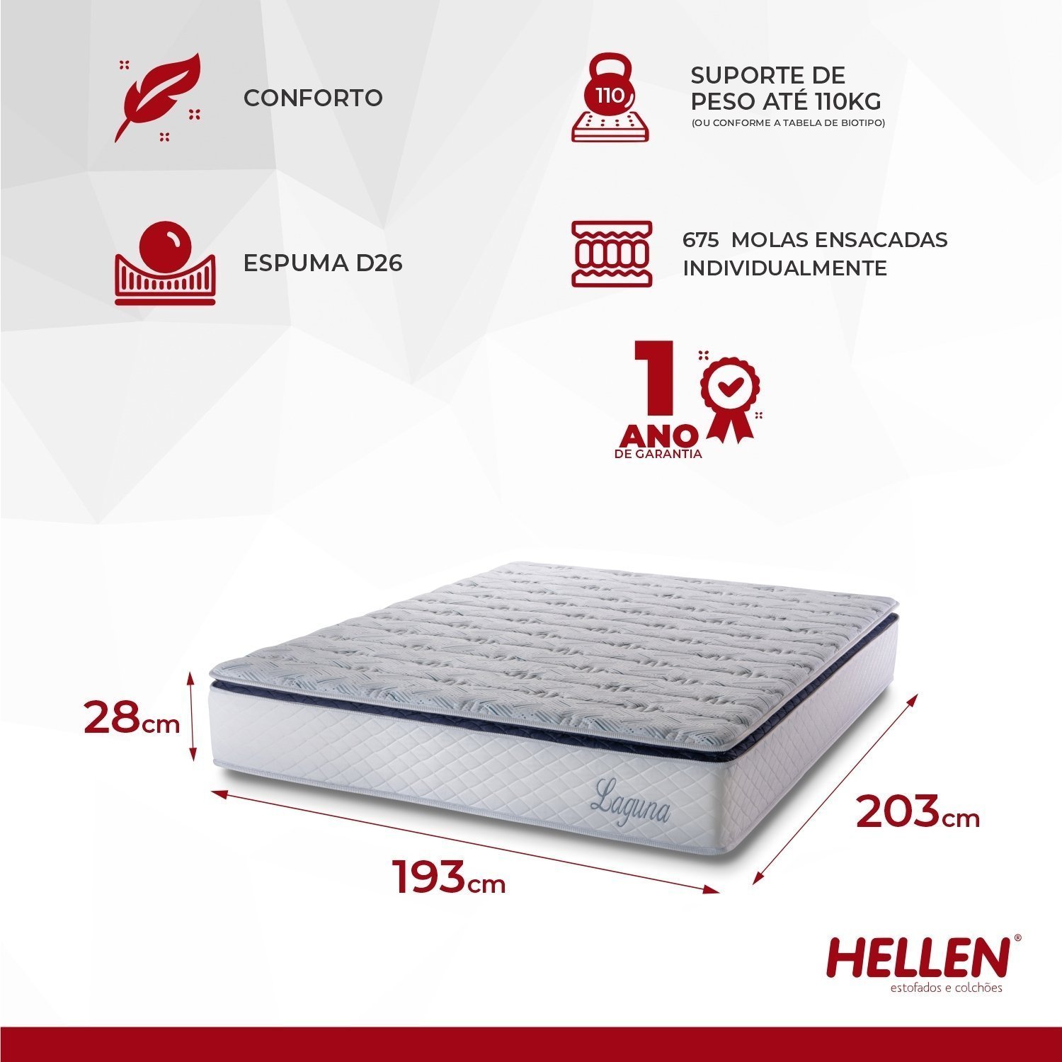 Colchão King Hellen Colchões Molas Ensacadas Laguna Plus 28X 203X 193 ...