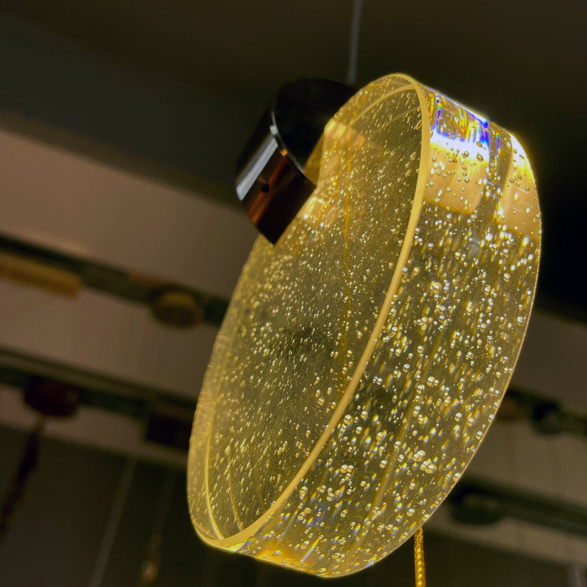 Lustre Pendente Disco Cristal Led Redondo Ouro Gold Bivolt Luz Amarela ...