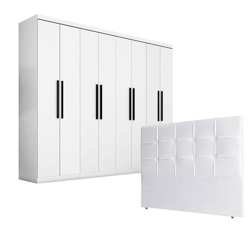 Quarto de Casal Guarda Roupa 1684 e Cabeceira Luiza 140 Cm Branco ...