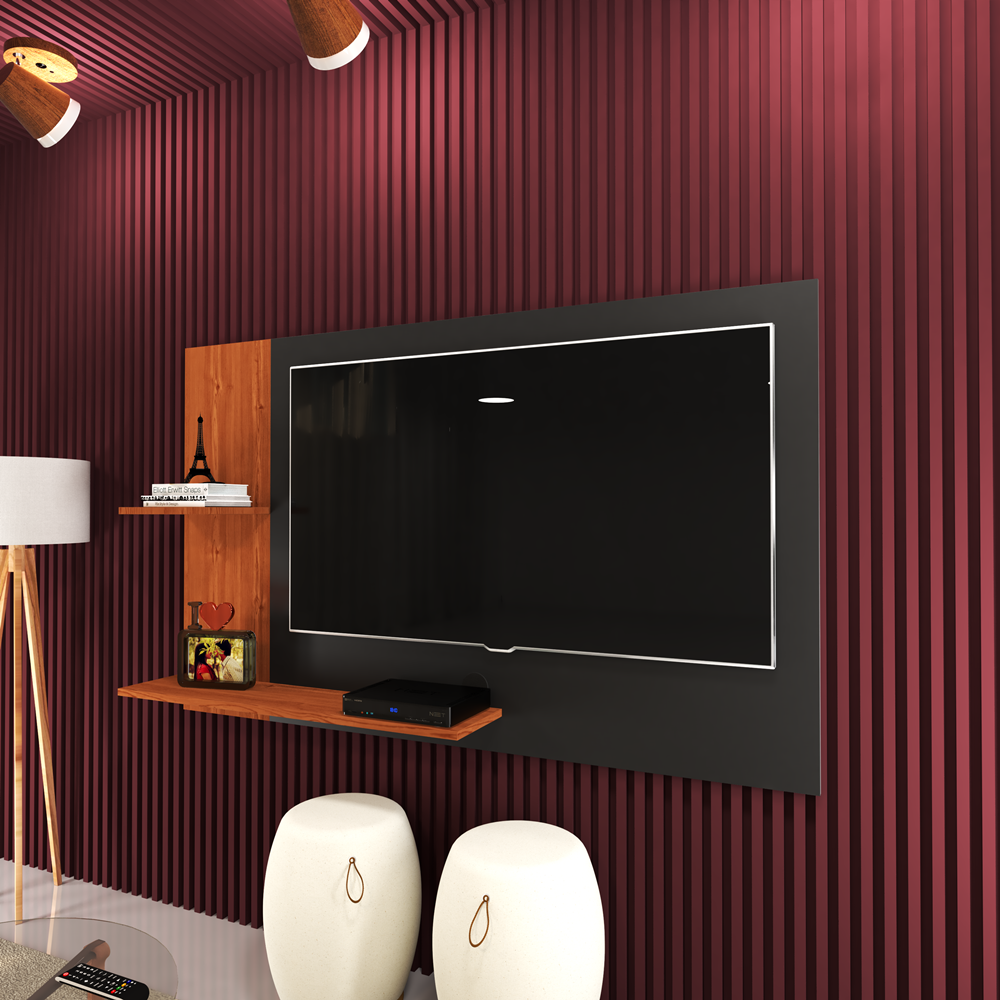 Painel Para TV Até 32 Polegadas Fox Luxo - Preto / Nature | MadeiraMadeira