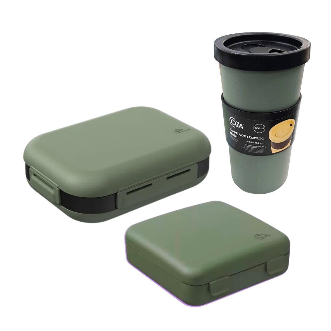 Kit Marmita Hermética Sanduicheira Lanche e Copo - Verde | MadeiraMadeira