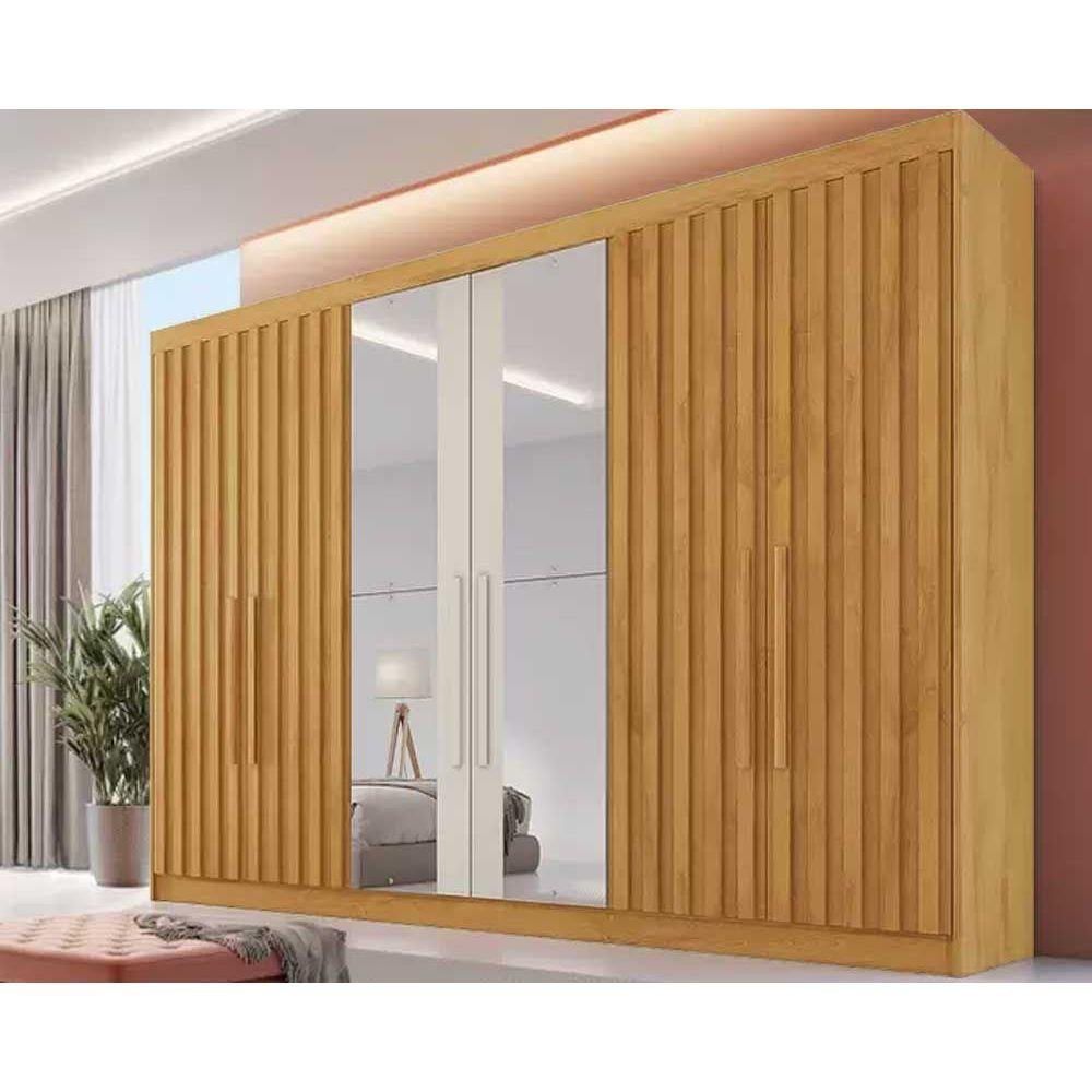 Guarda Roupa Casal Potente C/6 Gavetas e 6 Portas C/ 4 Ripadas C/2 Espelhos Peroba/off White ...