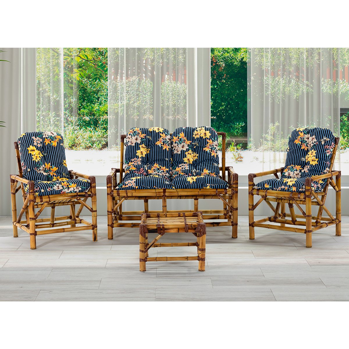 Jogo De Sofá De Bambu Poltronas Cadeiras com 2 cadeiras, Namoradeira e ...