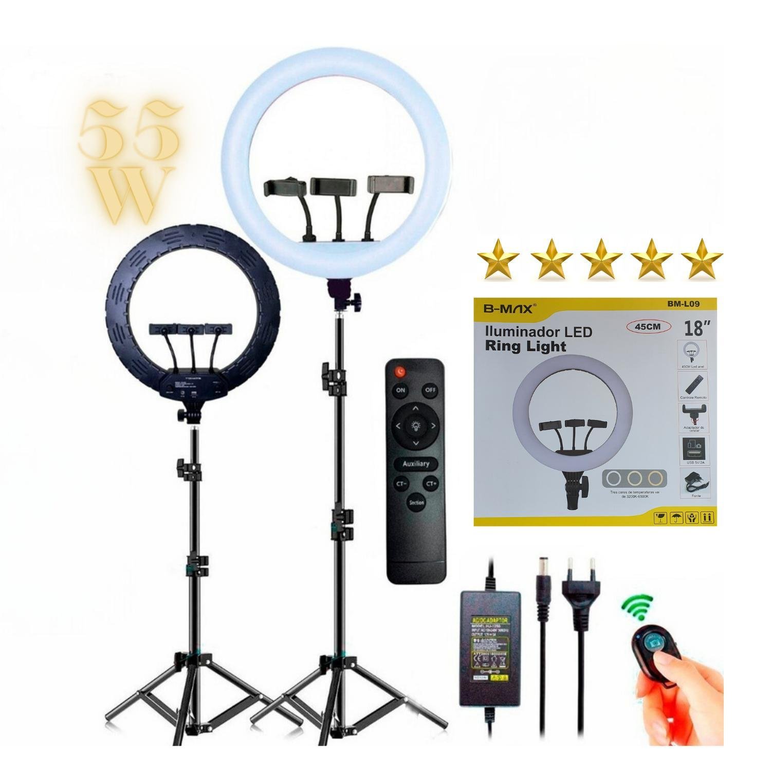 Iluminador Led Ring Light Grande 46cm 18 Polegadas Tripé 2.m | MadeiraMadeira