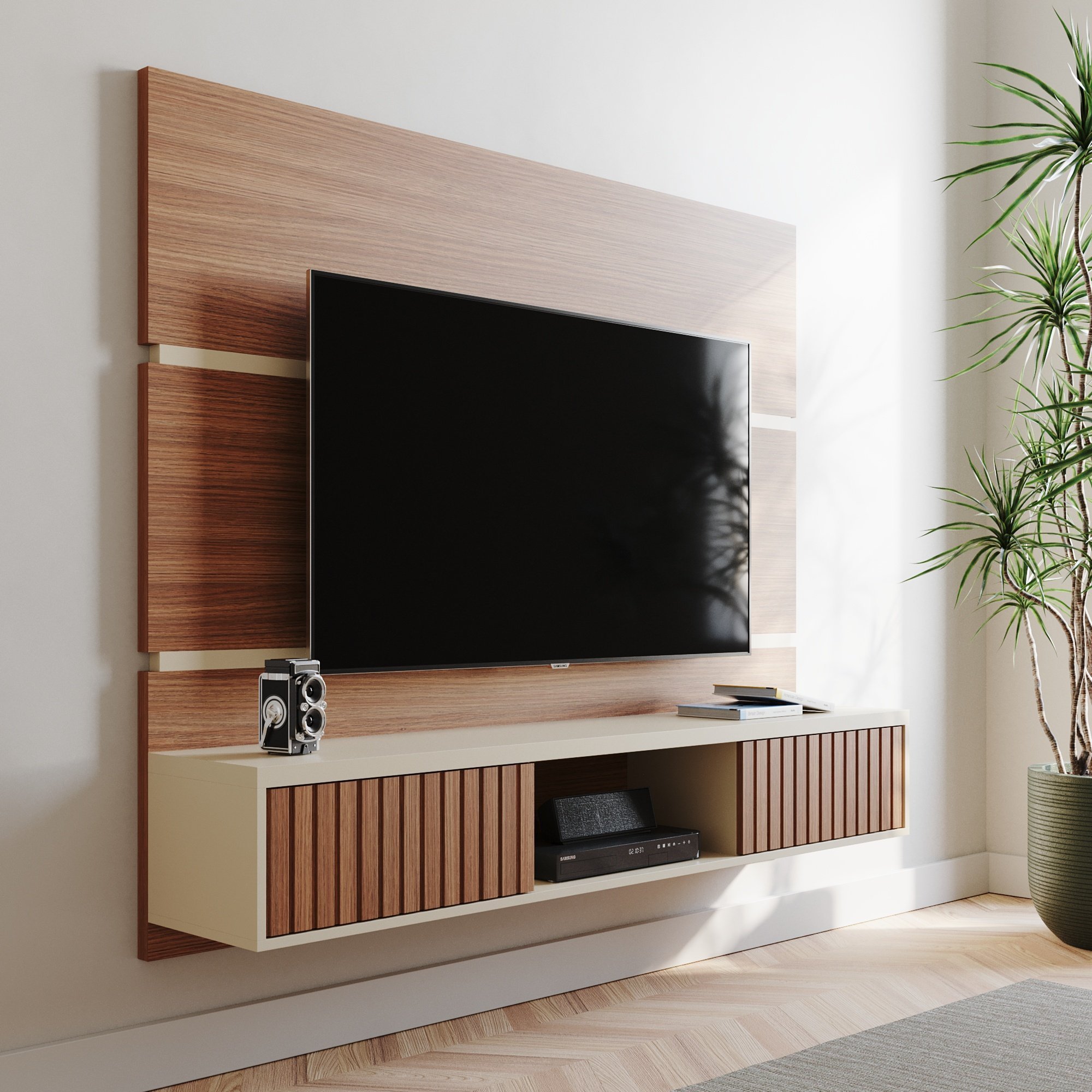 Painel de TV Até 65 Pol. Luna Babus - Cinamomo / Off White | MadeiraMadeira