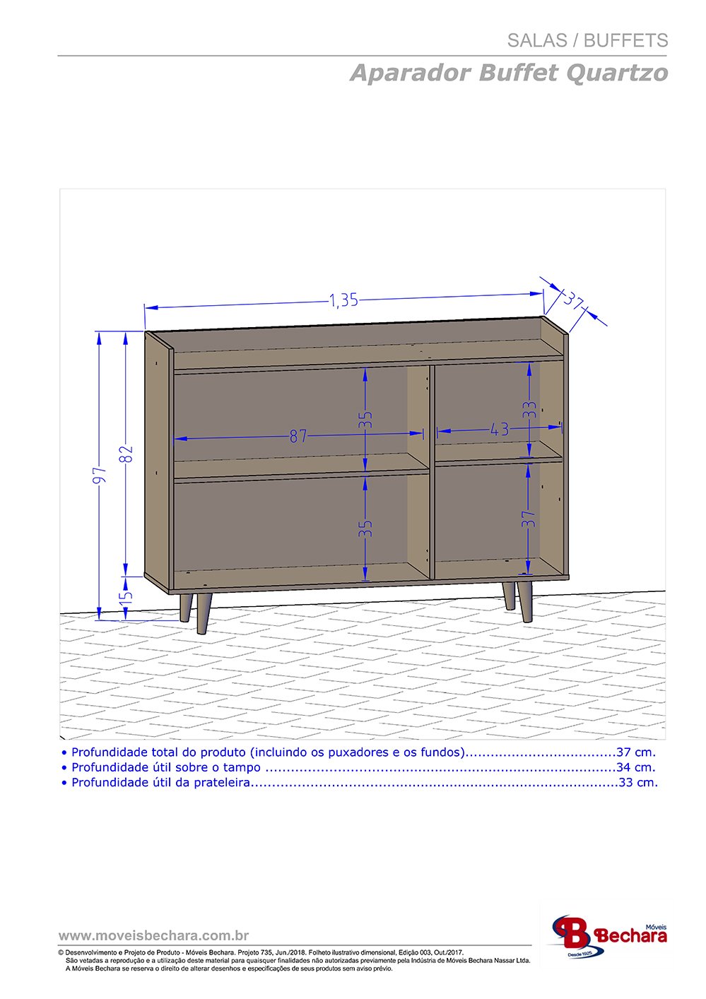 Buffet Com Pés de Madeira Retrô 3 Portas Quartzo Cinamomo com Off White ...