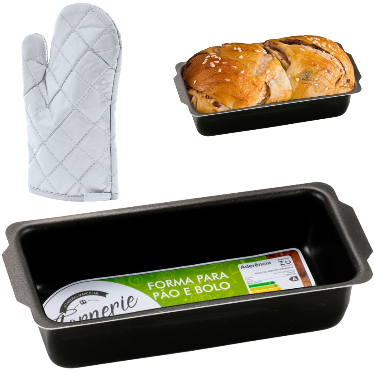 Forma Assadeira de Pão Retangular Pequena Antiaderente 900ml + Luva Térmica Forrada | MadeiraMadeira