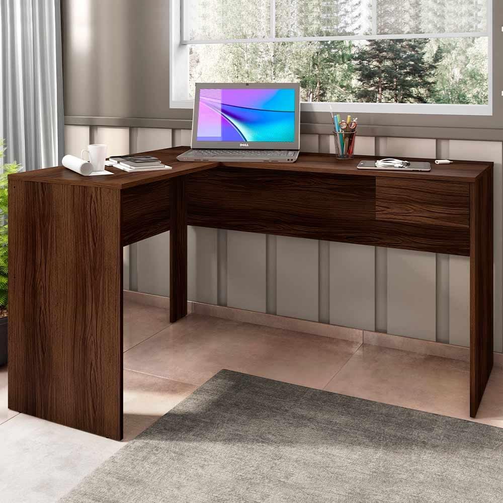 Escrivaninha Em L Com Gaveta Castanho Euro II Casa D | MadeiraMadeira