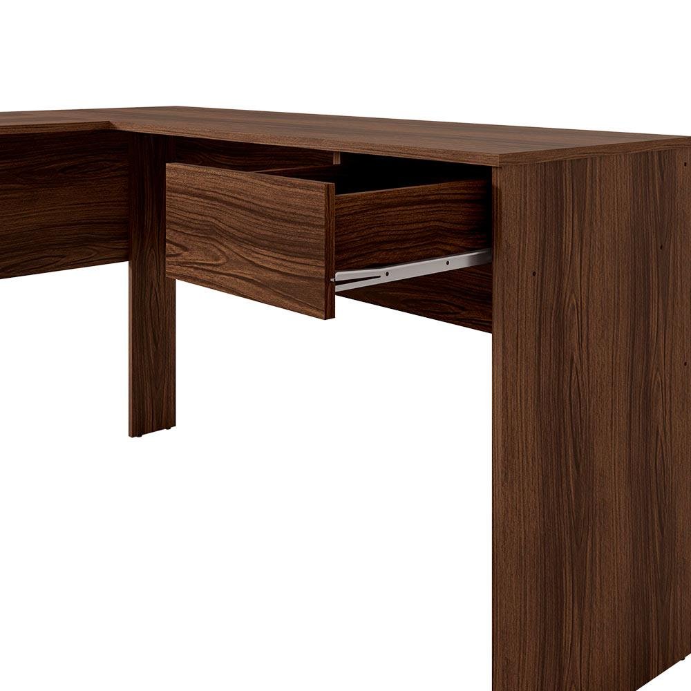 Escrivaninha Em L Com Gaveta Castanho Euro II Casa D | MadeiraMadeira