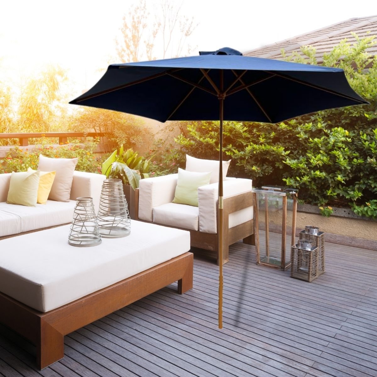 Ombrelone Guarda Sol Retrátil Central em Madeira 2,70m Ventilação ...