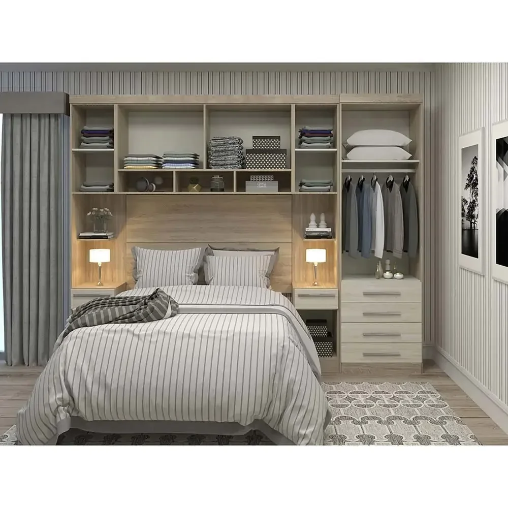 Conjunto Guarda Roupa Modulado Casal 8 Portas 6 Gavetas com Cabeceira ...