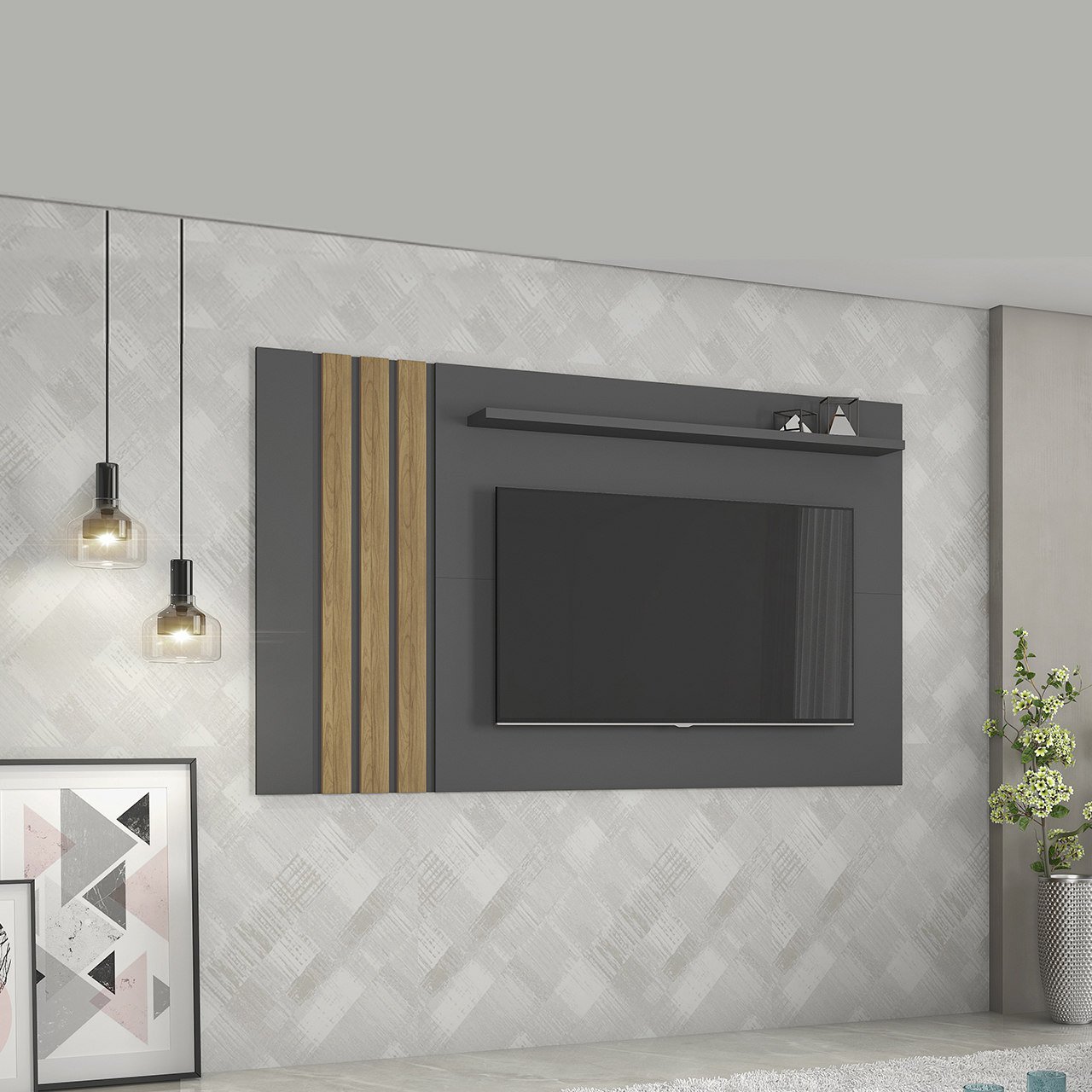 Painel para TV de até 70 Polegadas Atraente JCM Movelaria GRAFITE ...