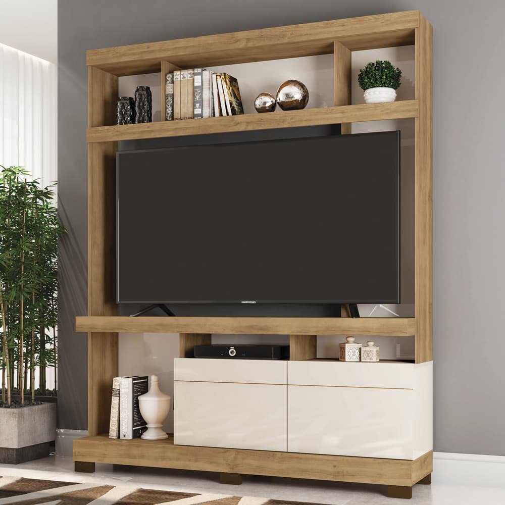 Estante Para TV 55 Polegadas Idealle Buriti Off White - Caemmun | MadeiraMadeira