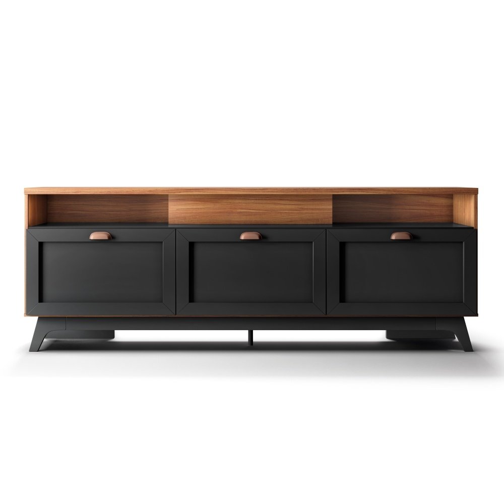 Rack para TV com Nichos Clay Noce Preto | MadeiraMadeira