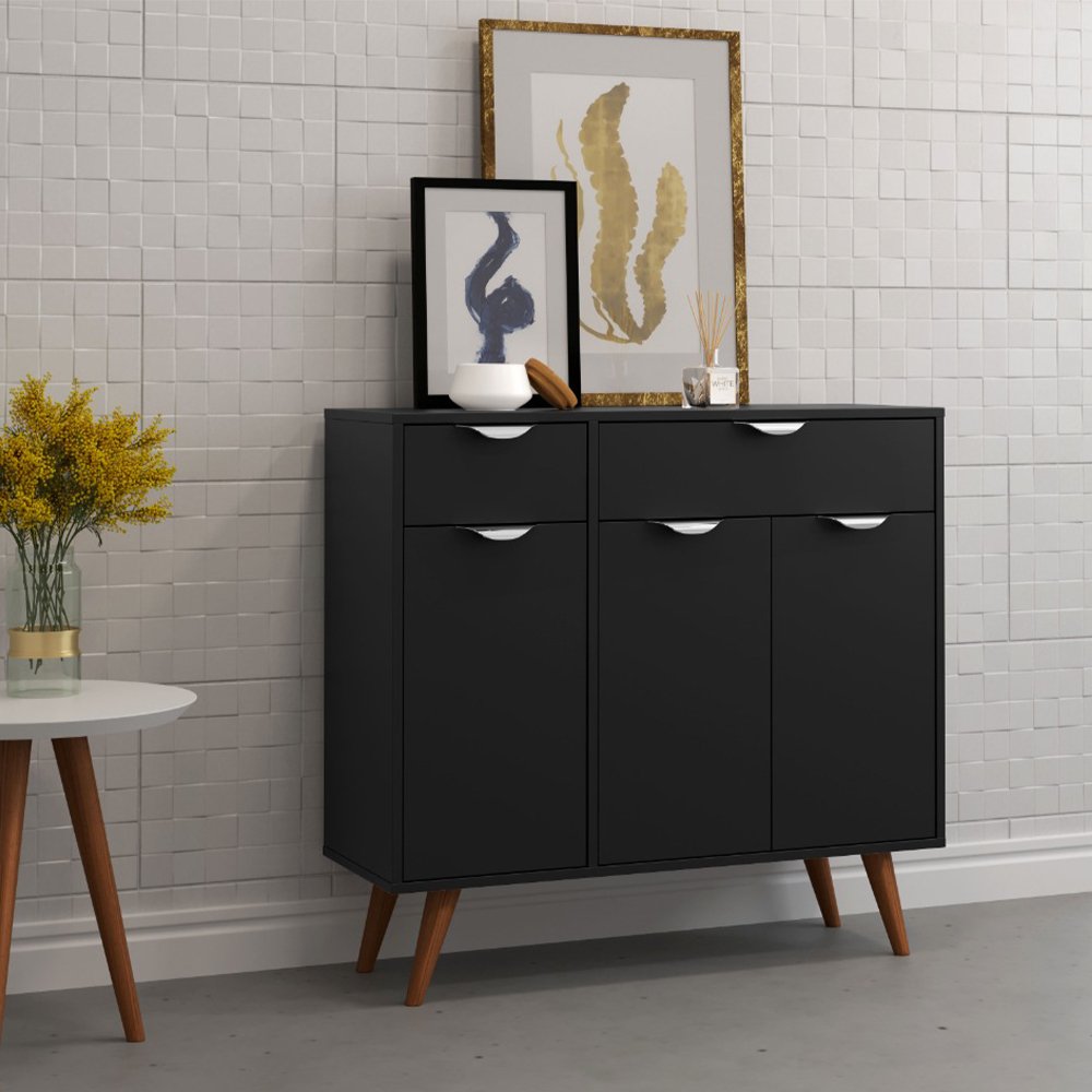 Aparador Retrô Buffet Vintage2 Gavetas 3 Portas - Preto | MadeiraMadeira