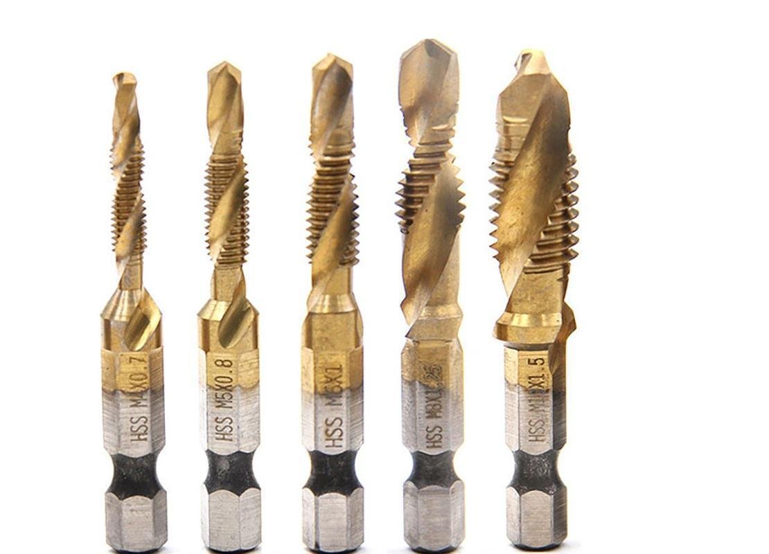 Kit Jogo 5 Pçs Broca Macho Titânio 3 em 1 Fura e Faz Rosca | MadeiraMadeira