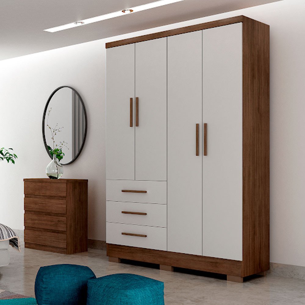Guarda Roupa Agata 4 Portas 3 Gavetas com 6 Pés | MadeiraMadeira