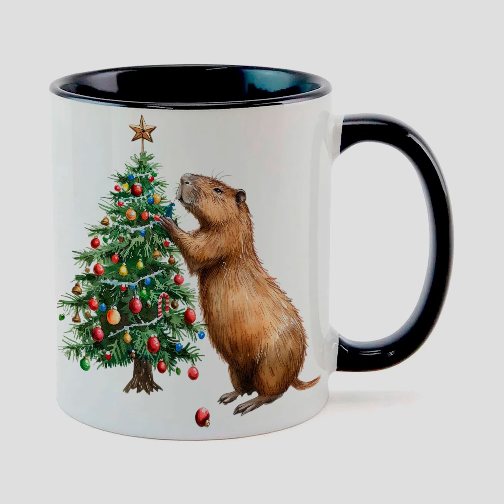 Caneca Branca com Interna Preta Y5 Capivara Natal Arvore 7 | MadeiraMadeira