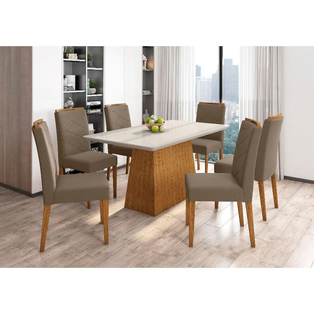 Conjunto Mesa New Ceval Barbara 6 Cadeiras Imbuia/off White ...